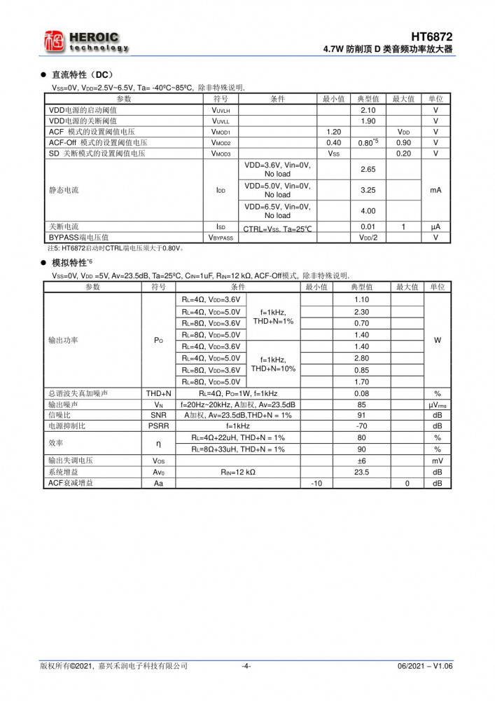 HT6872SPNR datasheet page 4