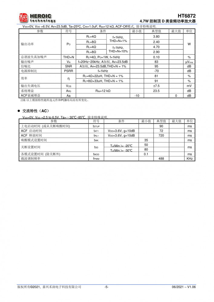 HT6872SPNR datasheet page 5
