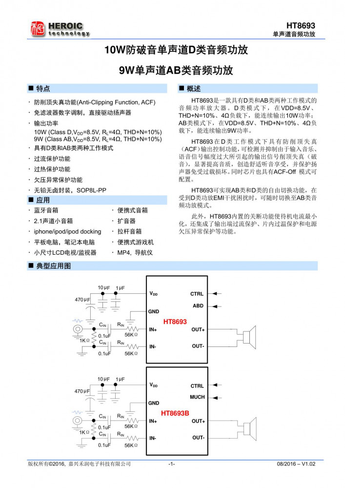 HT8693BSP datasheet page 1