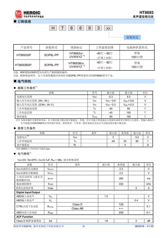 HT8693BSP datasheet page 3