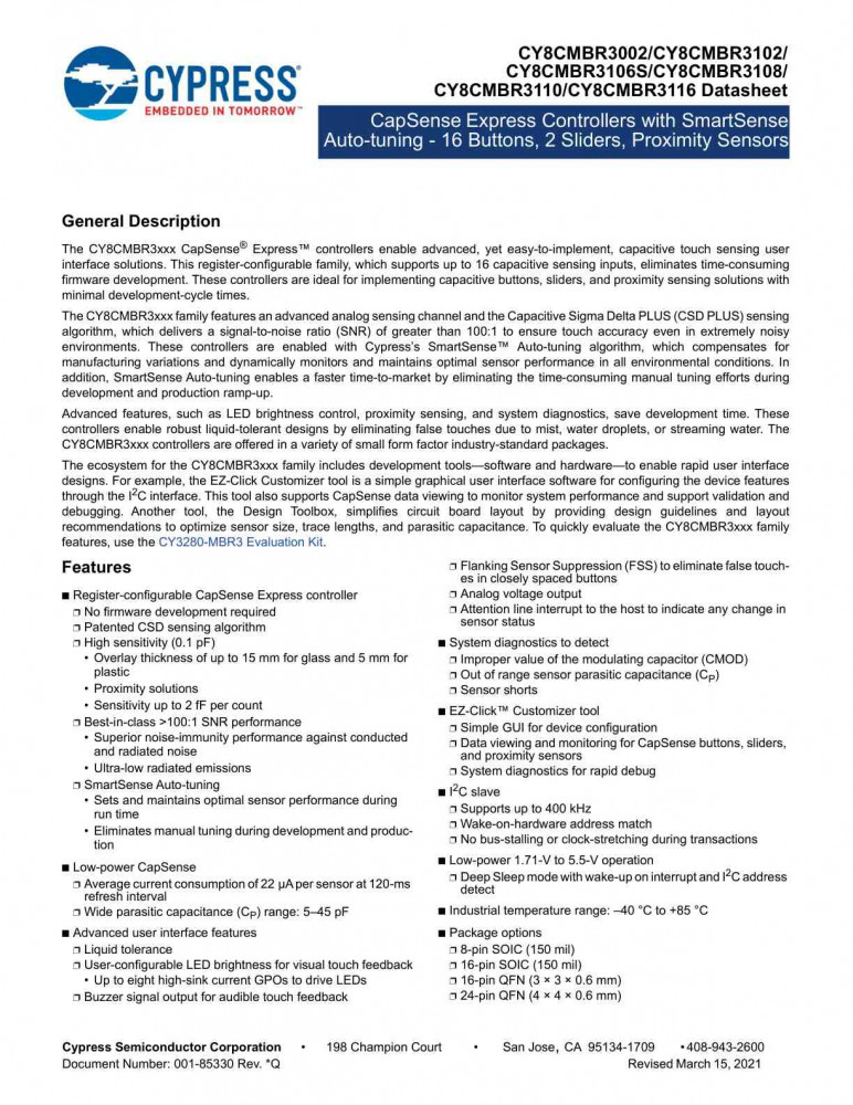 CY8CMBR3106S datasheet page 2