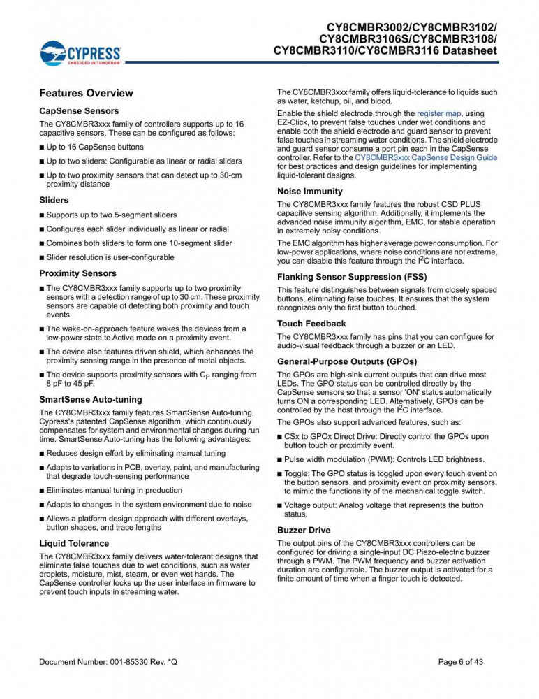 CY8CMBR3106S datasheet page 7