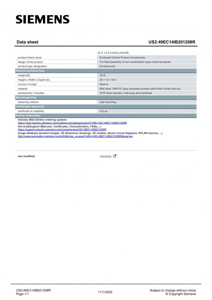 SIEMENS 49EC14IB201208R datasheet page