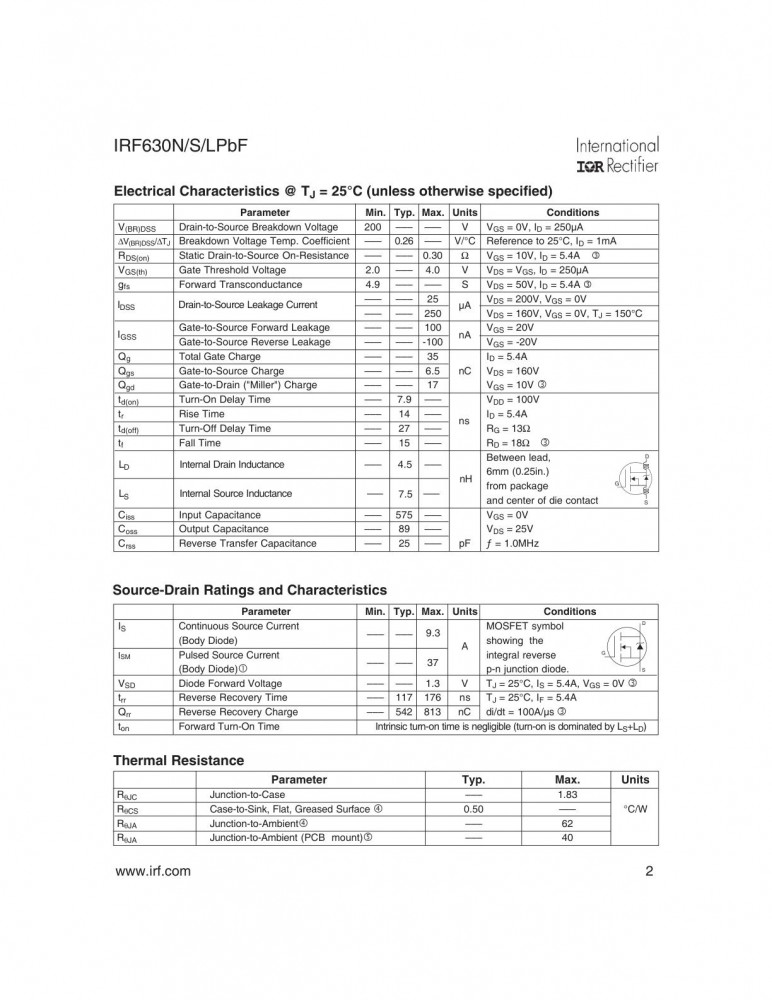IRF630 datasheet page 2