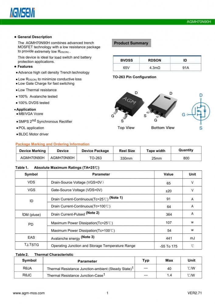 AGMH70N90H datasheet page 1