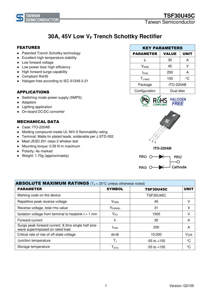 TSF30U45C datasheet page 1