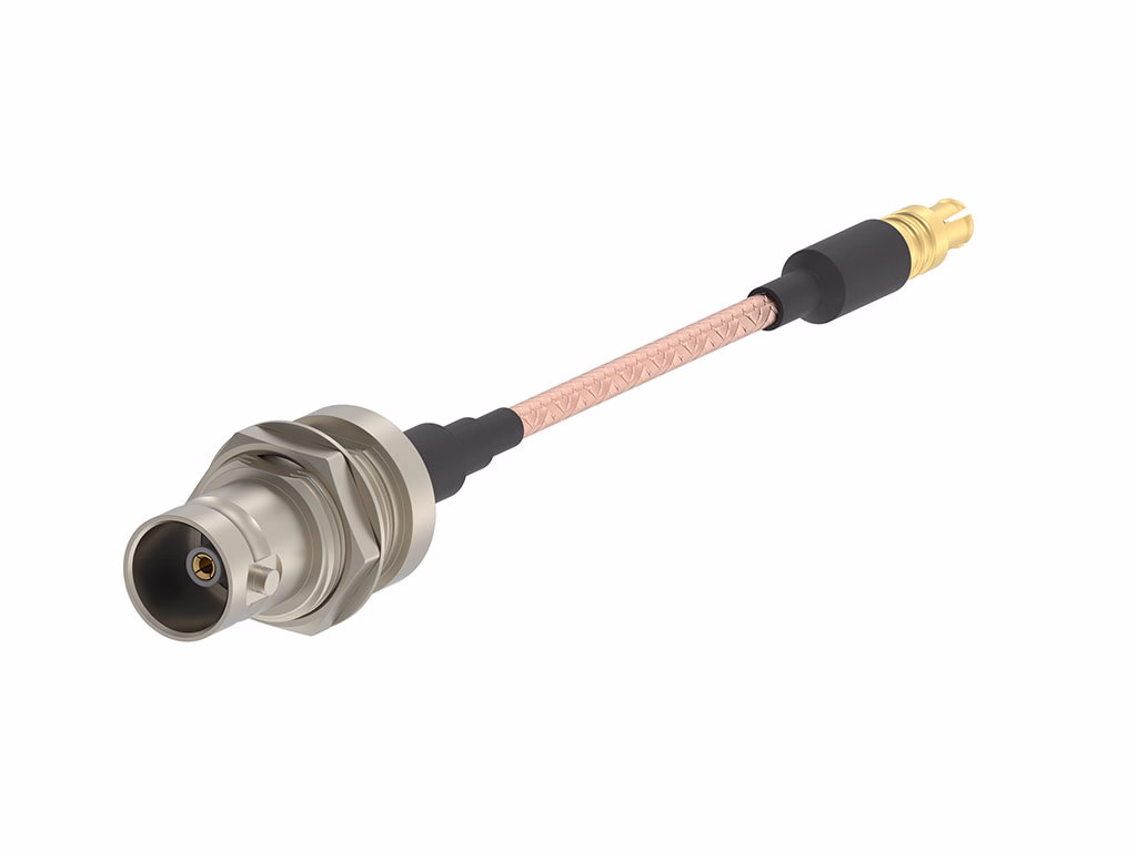 SMA Straight Bulkhead Jack to SMA Right-Angle Plug on LMR200 Cable, 1117.00mm Length, 50 Ohms