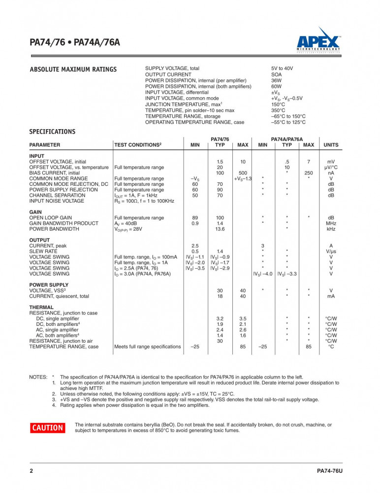 PA74 / PA76 datasheet page 2
