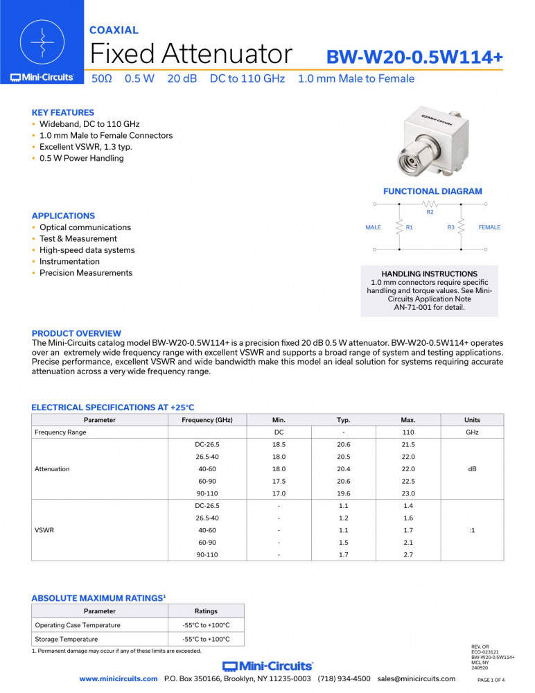 BW-W20-0.5W114+ product document page 1
