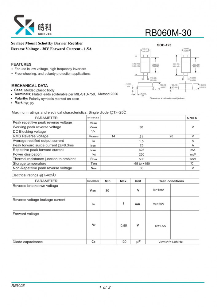 RB060M-30 datasheet page 1