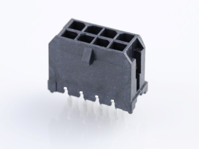 Micro-Fit 3.0 Vertical Header, 3.00mm Pitch, Dual Row, 8 Circuits, with PCB Polarizing Peg, 1.52µm Matte Tin Plating, Glow-Wire Capable, Black, Tape and Reel, with Pick and Place Cap for sale