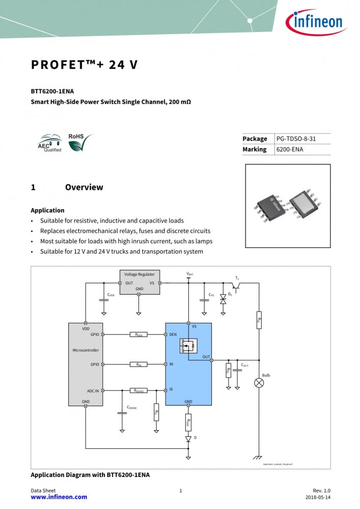 BTT6200-1ENA datasheet page 1