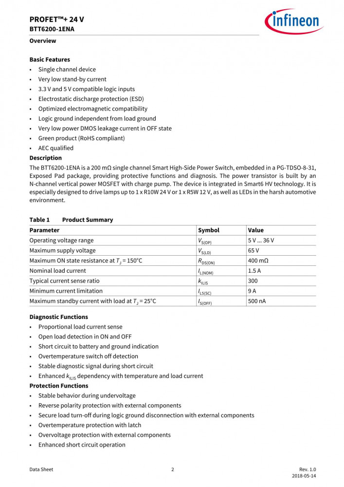 BTT6200-1ENA datasheet page 2