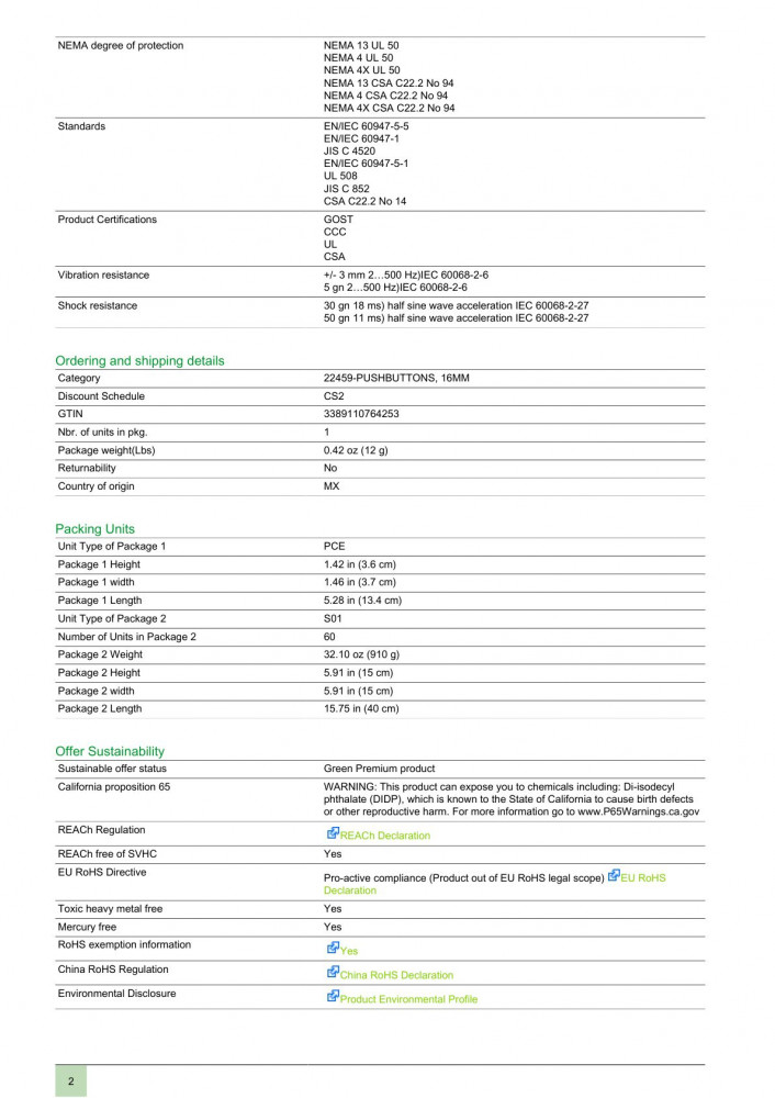 XB6AA31B technical document page 2