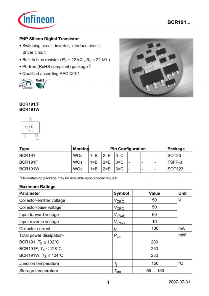 BCR191 datasheet page 1