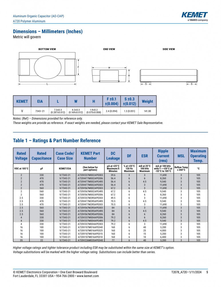 KEMET A720 document page 5
