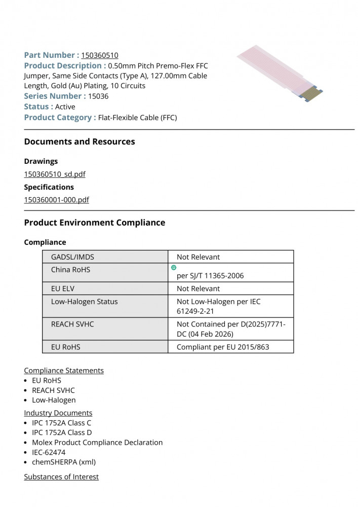 MOLEX FFC product specification page 1
