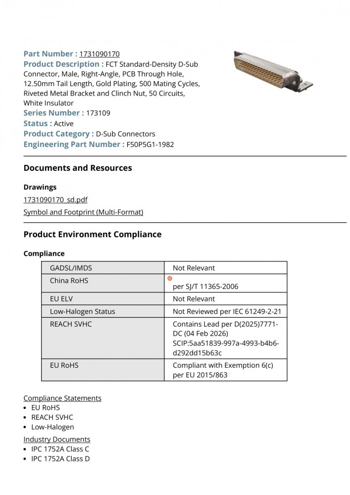 MOLEX 1731090170 technical drawing, page 1