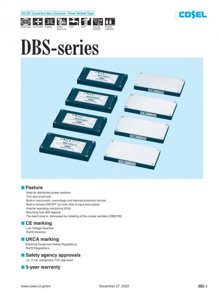 Cosel DBS series datasheet page 1