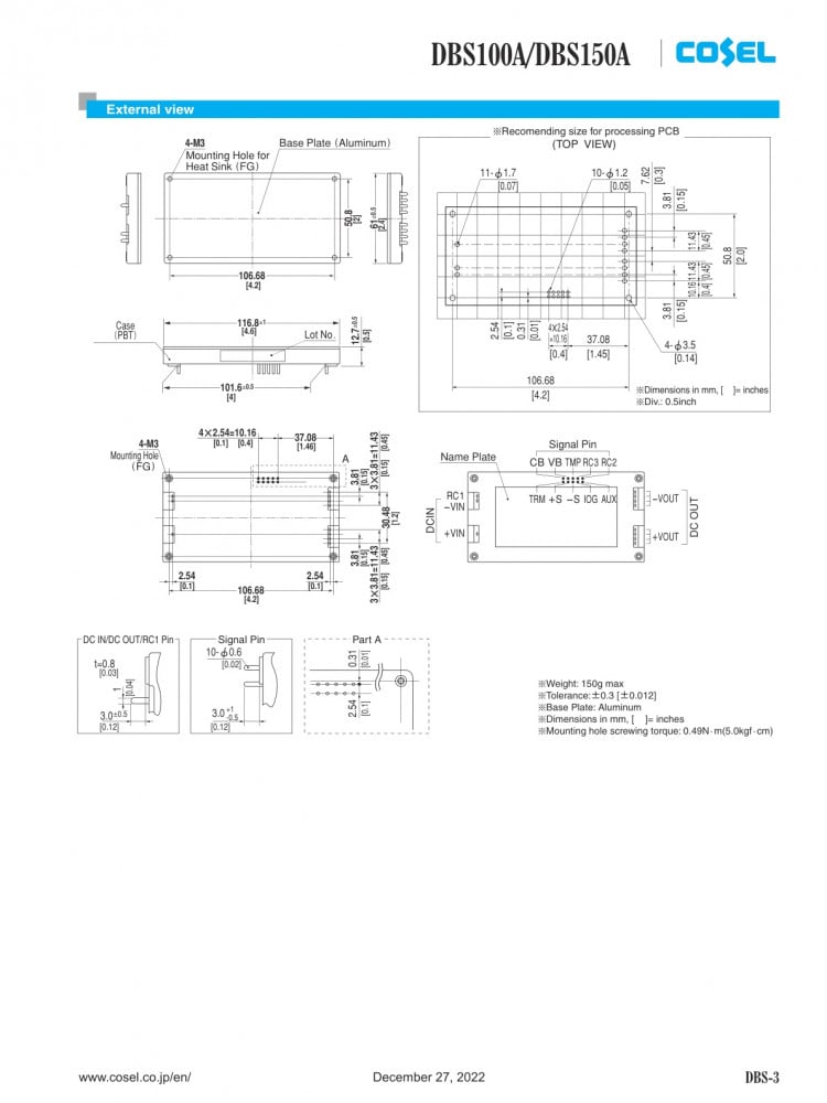Cosel DBS series datasheet page 3