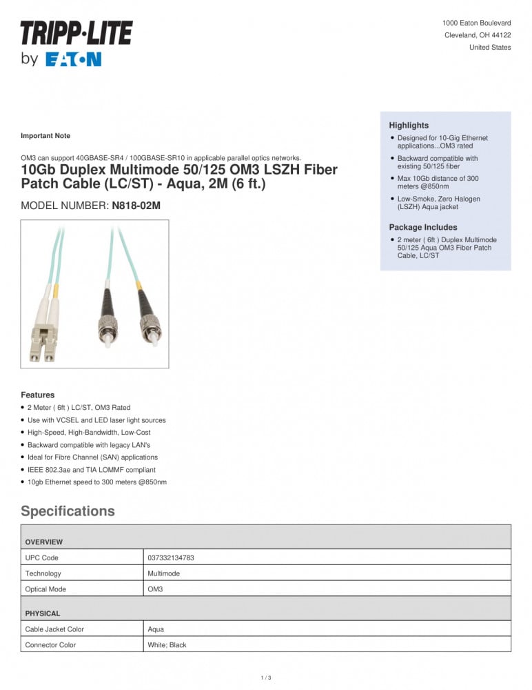 EATON N818-02M technical document page 1