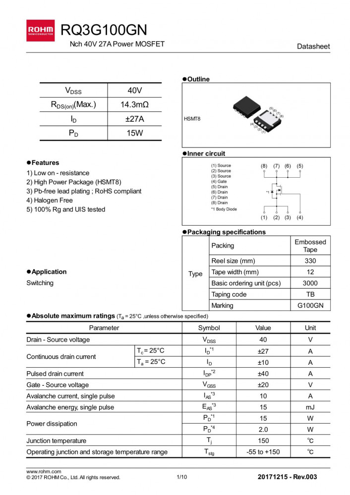 RQ3G100GNTB datasheet page 1