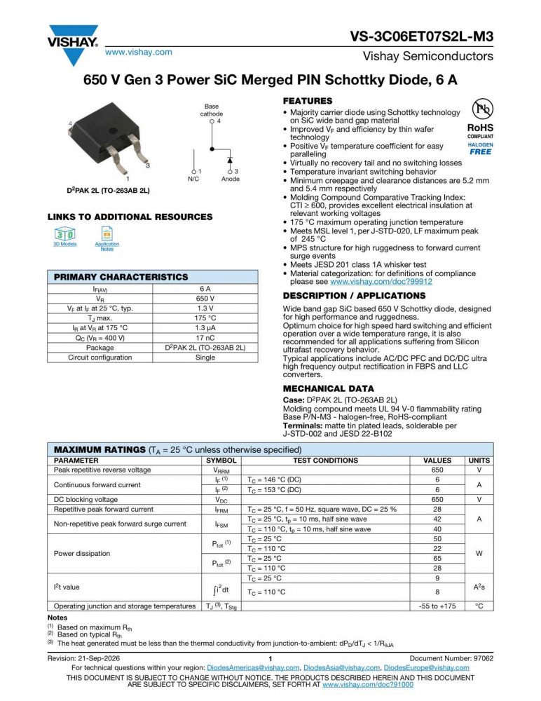 Vishay VS-3C06ET07S2L-M3 datasheet page 1