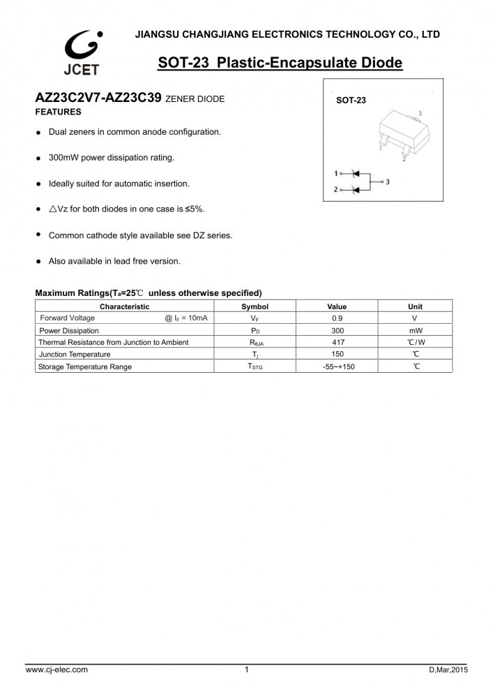 AZ23C15 datasheet page 1