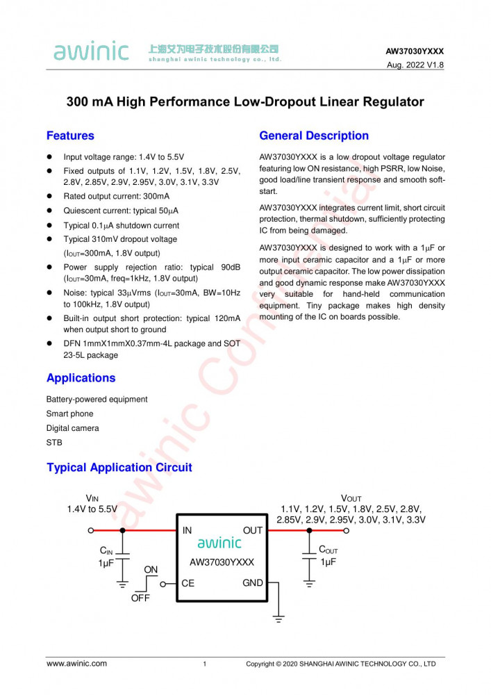 AW37030D180DNR datasheet page 1
