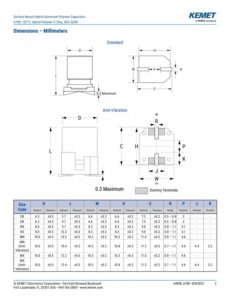 KEMET A780 datasheet page 3