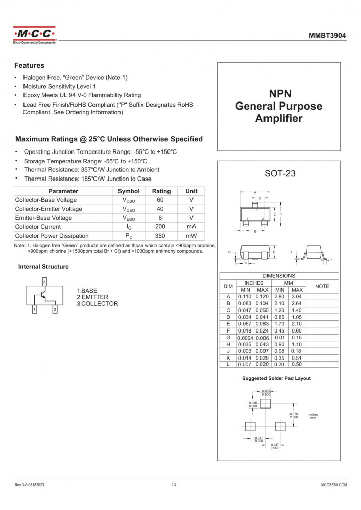 MMBT3904-TP technical document page 1