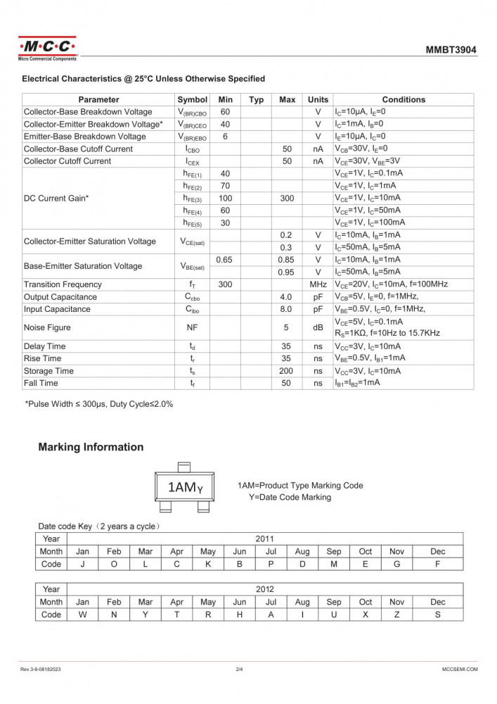 MMBT3904-TP technical document page 2