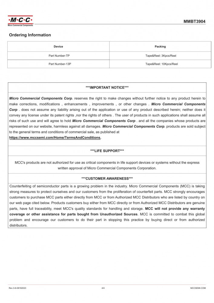 MMBT3904-TP technical document page 4