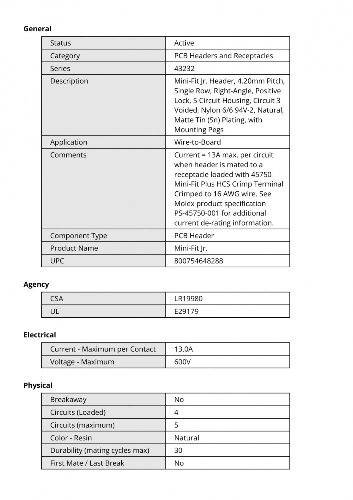 MOLEX 432320001 technical document page 2