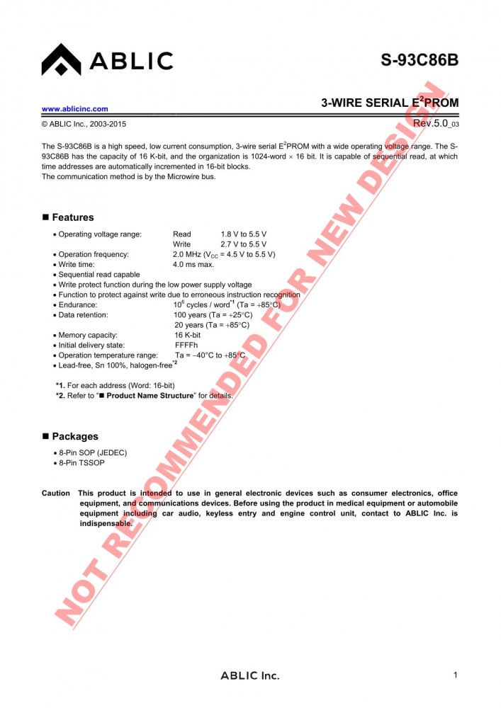 S-93C86B datasheet page 1
