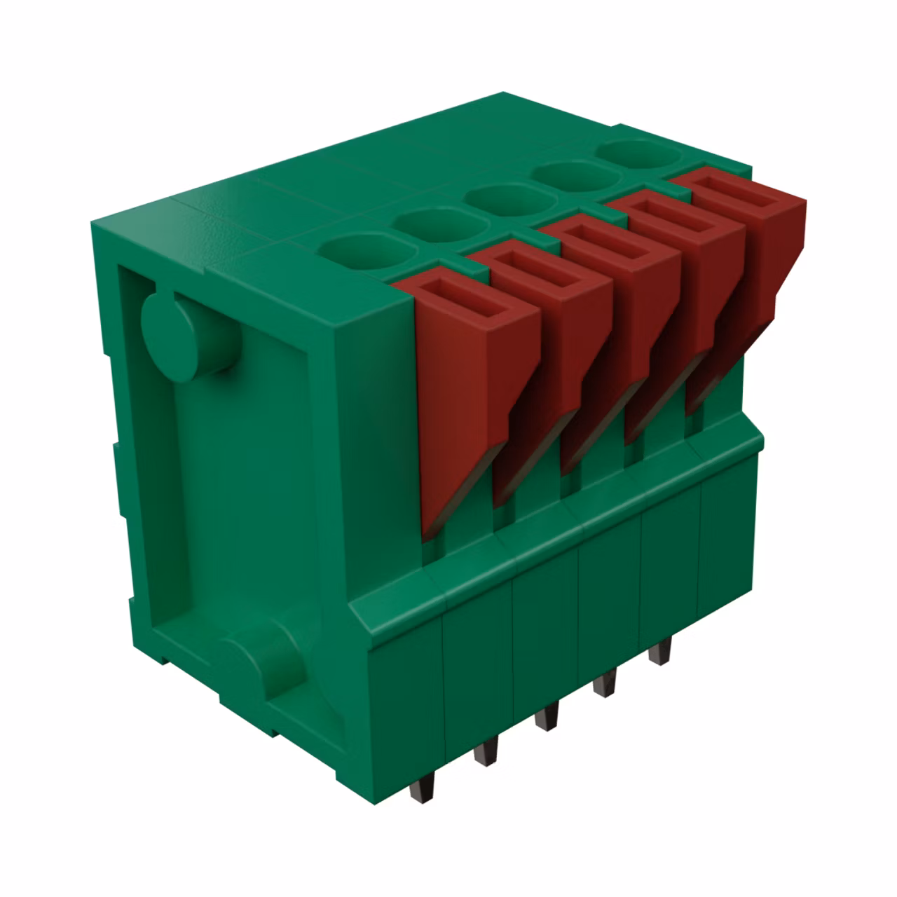 2.54mm Pitch, Eurostyle Fixed-Mount Push-Button Terminal Block, Vertical, 6A, 26-18 AWG, Green, 5 Circuits for sale