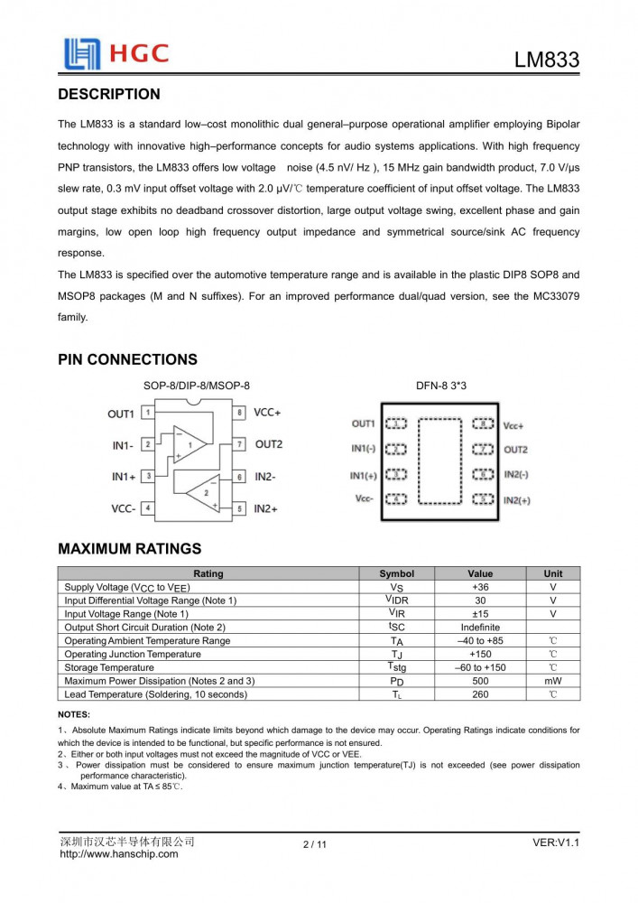 LM833DRG datasheet page 2