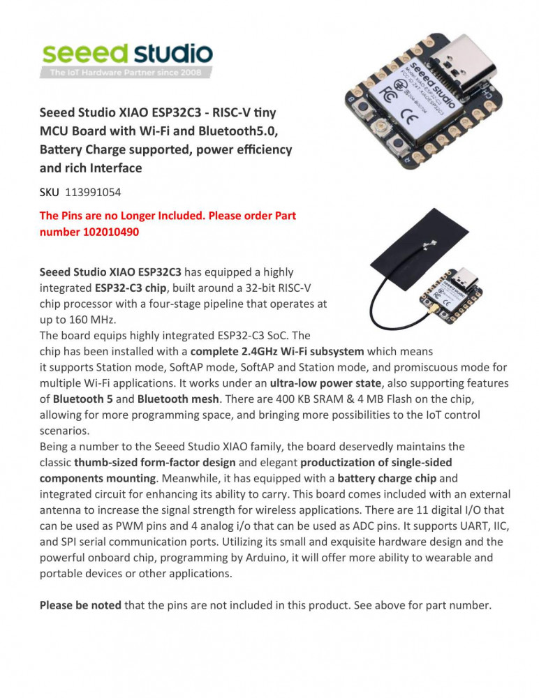 Seeed XIAO ESP32C3 document page 1
