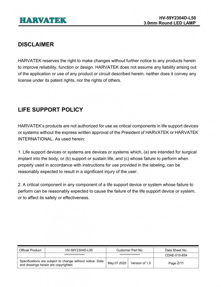 HV-59Y2304D-L50 datasheet page 2
