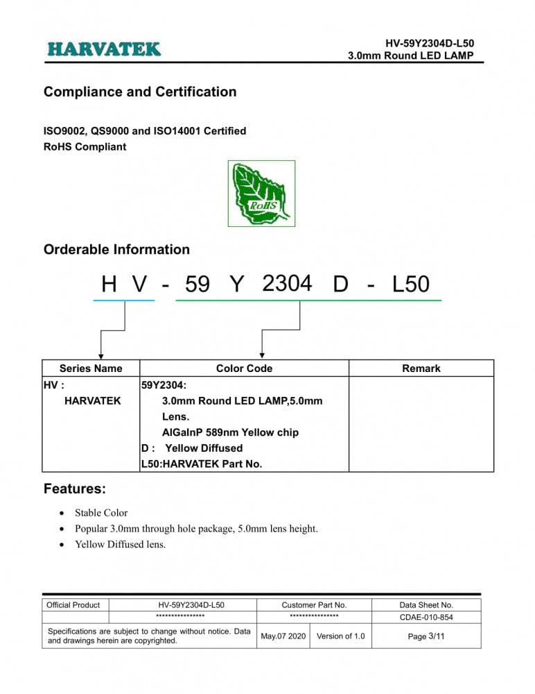 HV-59Y2304D-L50 datasheet page 3