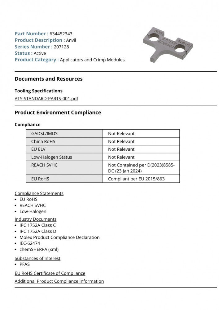 Tooling specification document preview, page 1