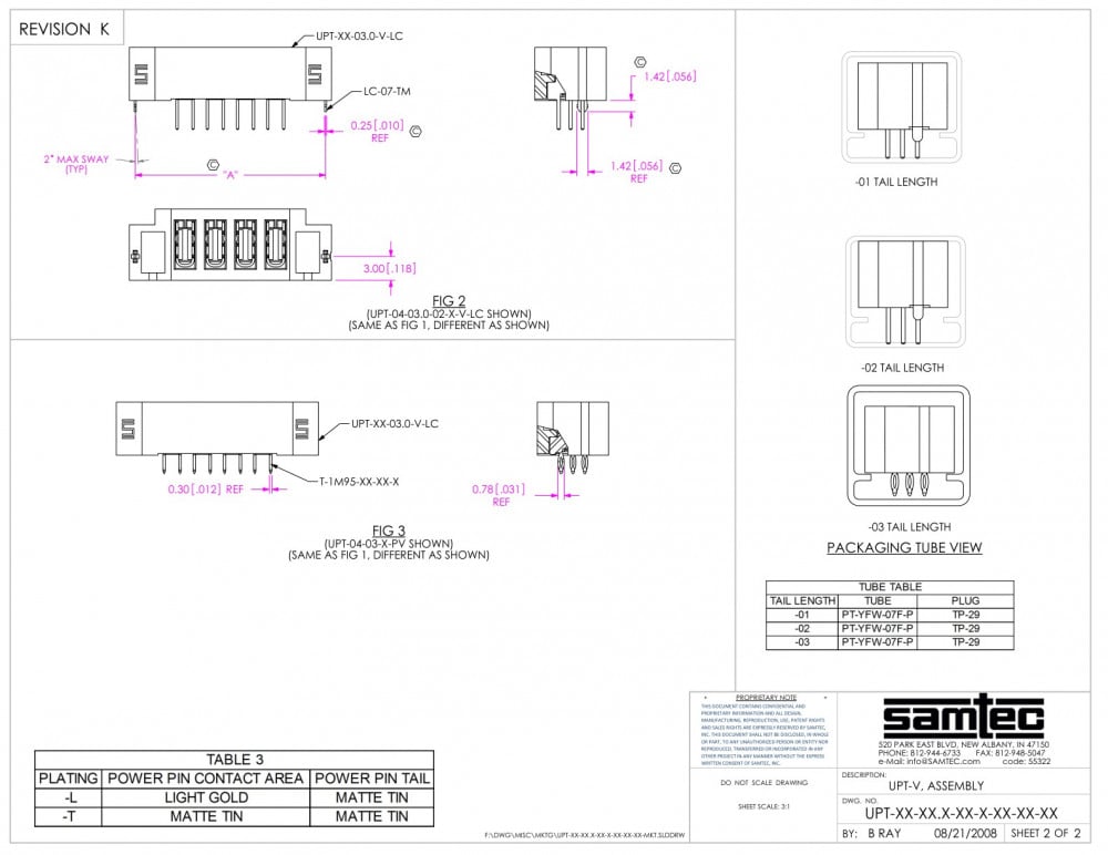 Samtec UPT assembly dimensional drawing page 2