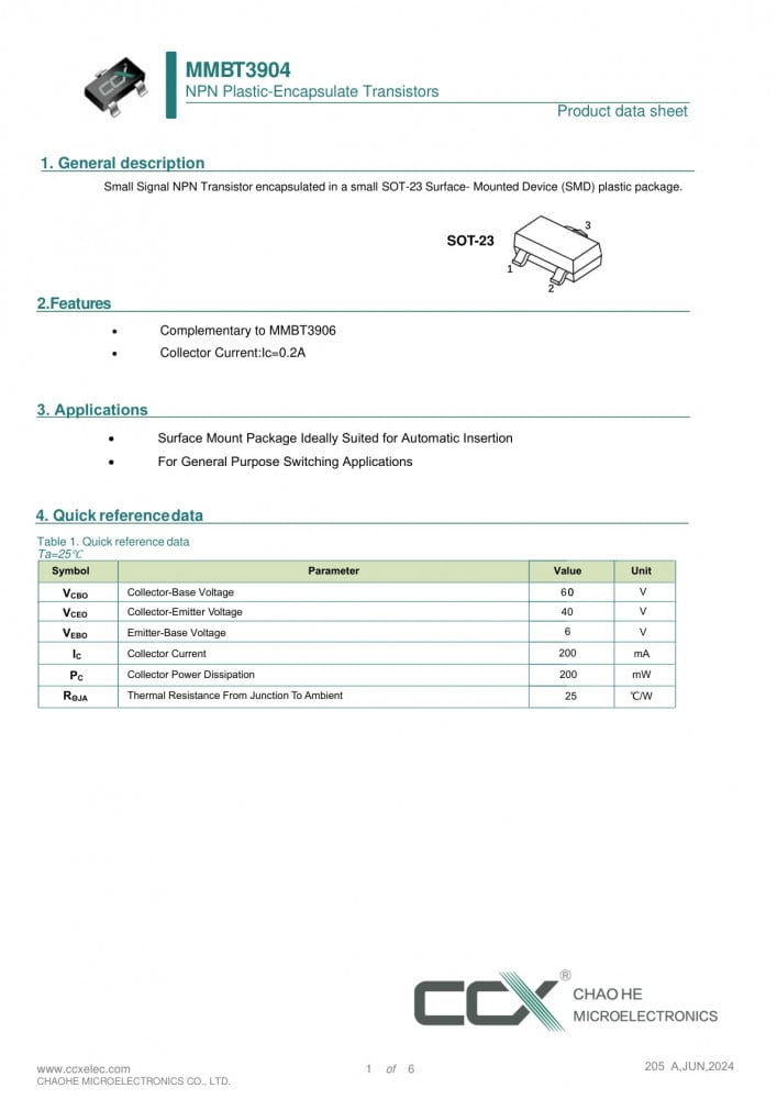 MMBT3904 datasheet page 1