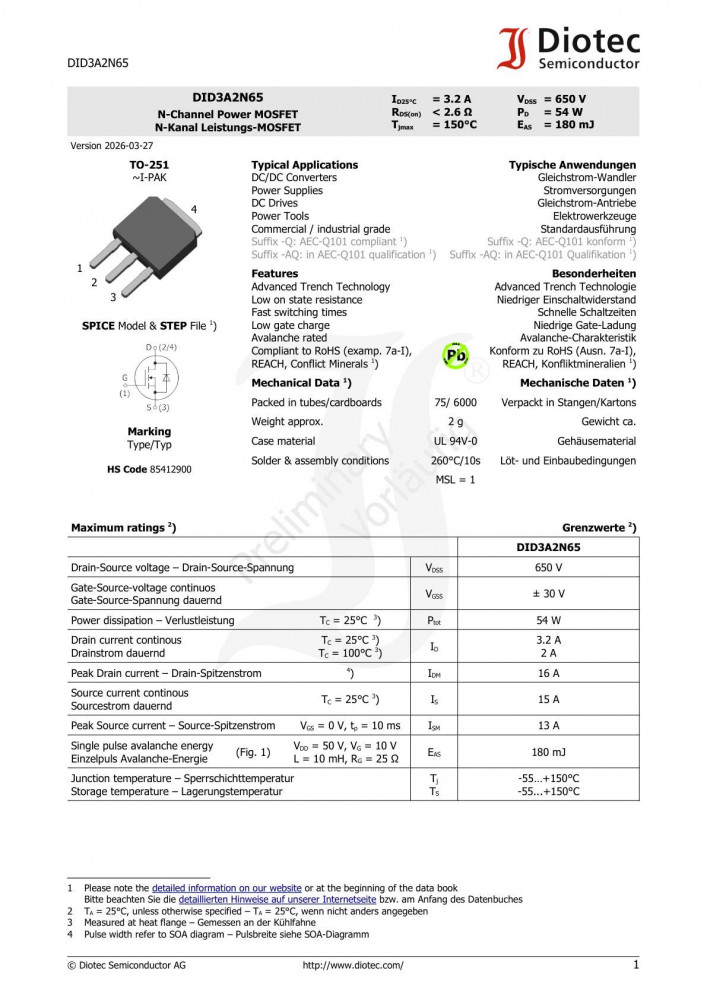 DID3A2N65 datasheet page 1
