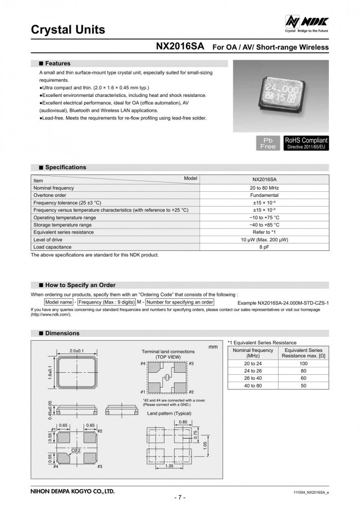 NDK NX2016SA technical document preview