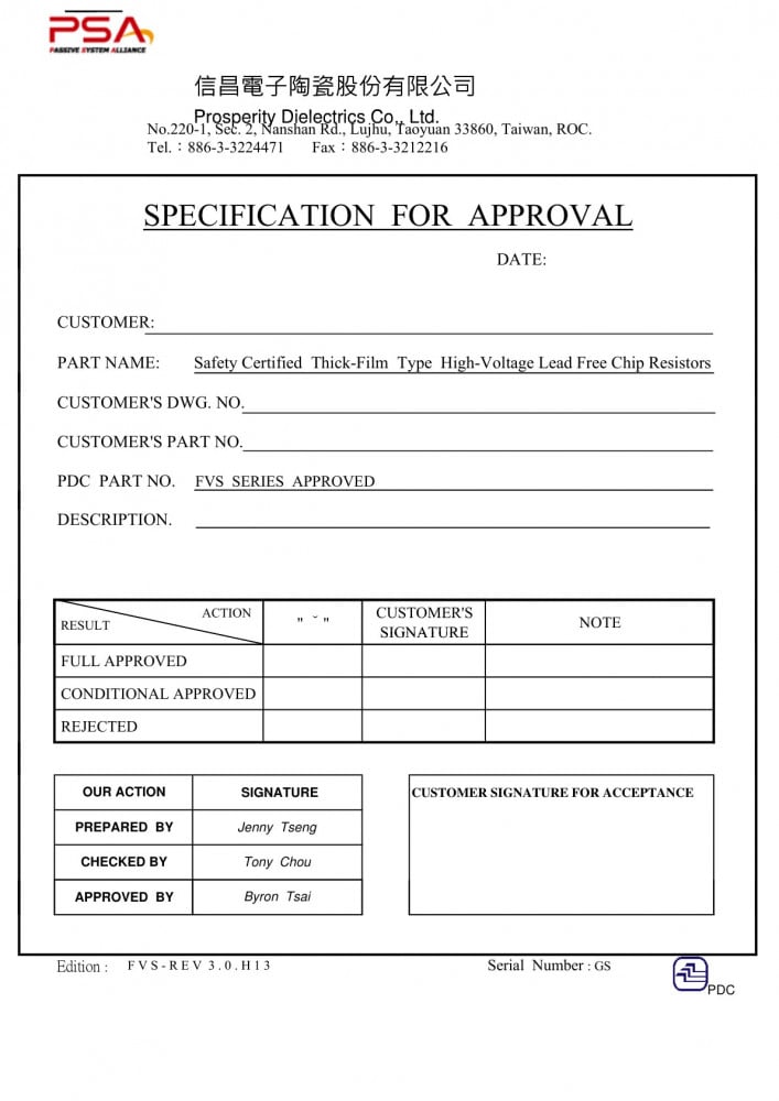 PSA FVS series datasheet page 1