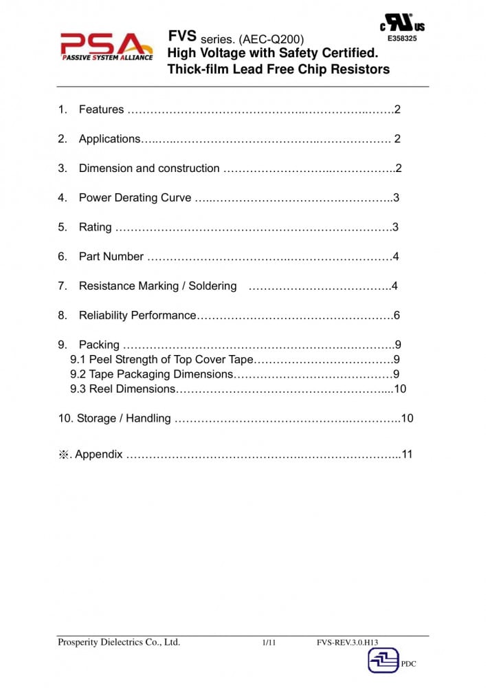 PSA FVS series datasheet page 2