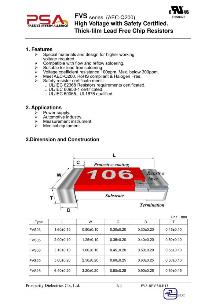 PSA FVS series datasheet page 3