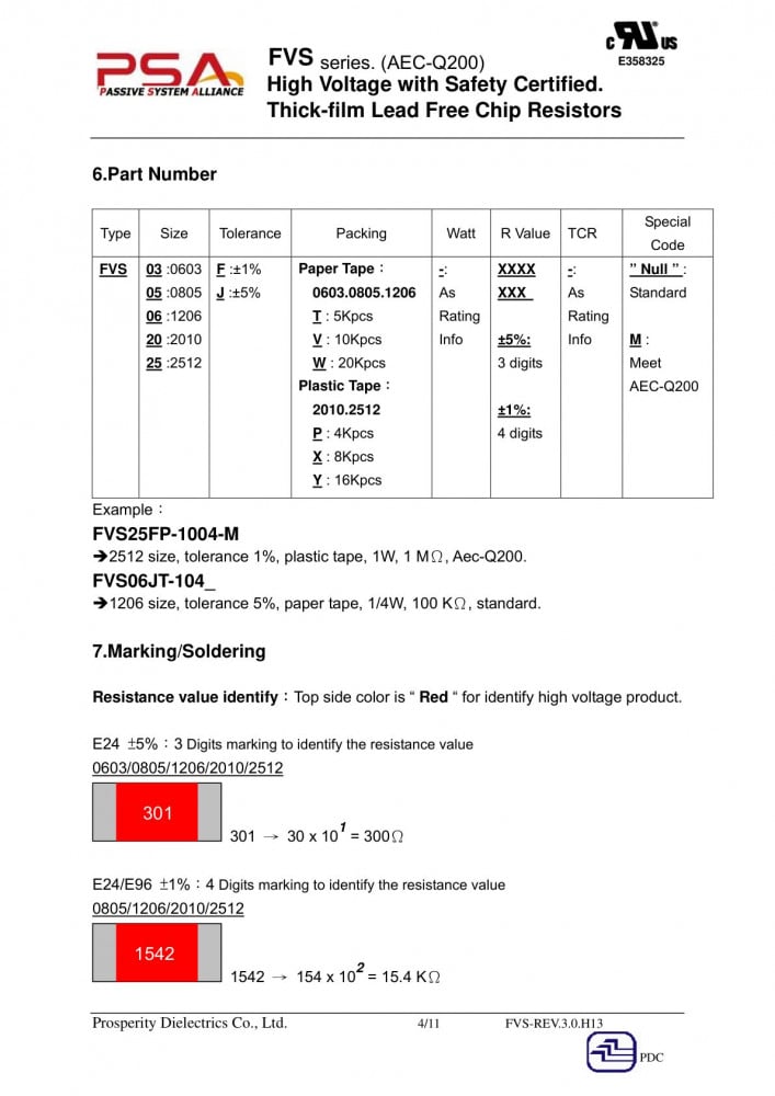 PSA FVS series datasheet page 5