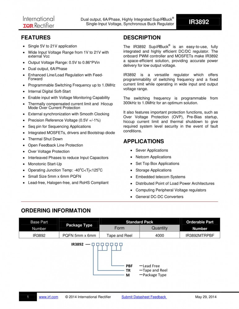 IR3892 datasheet page 1